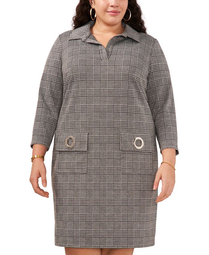 MSK Plus Size Collared 3/4-Sleeve Grommet-Pocket Dress - Macy's