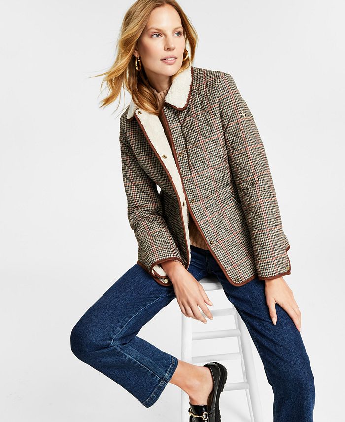 Lauren Ralph Lauren Women's Faux-Sherpa Collar Quilted Coat, Created for Macy's - Macy's