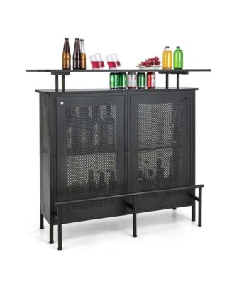 4-Tier Metal Home Bar Unit Liquor Bar Table with Storage Shelves & 6 ...