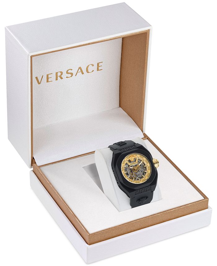 Versace Men's Swiss Automatic V-Legend Skeleton Black Rubber Strap ...