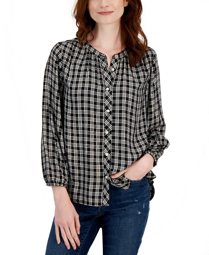 Tommy Hilfiger Women's Plaid Button-Down Poet Shirt - Macy's