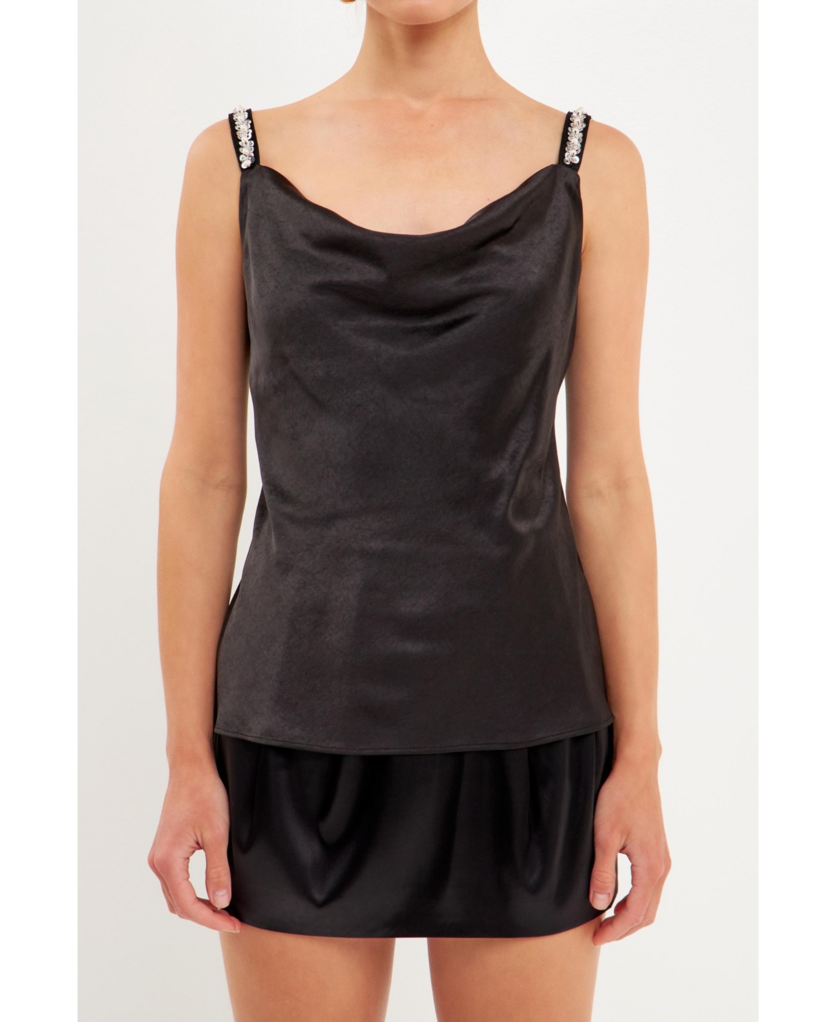 Click here for endless rose Womens Beaded Satin Top - Jet black prices