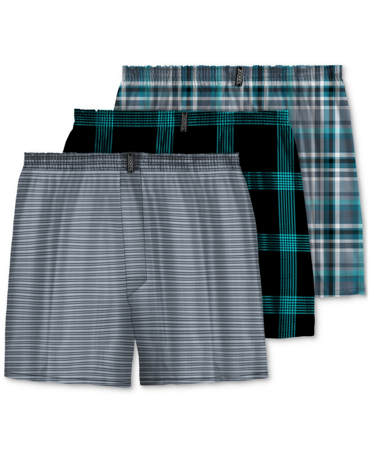 Click here for Jockey Mens 3-Pack Woven Boxers - Silver Line Stri... prices