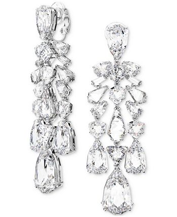 Swarovski Silver-Tone Crystal Multi-Cut Clip-On Drop Earrings - Macy's