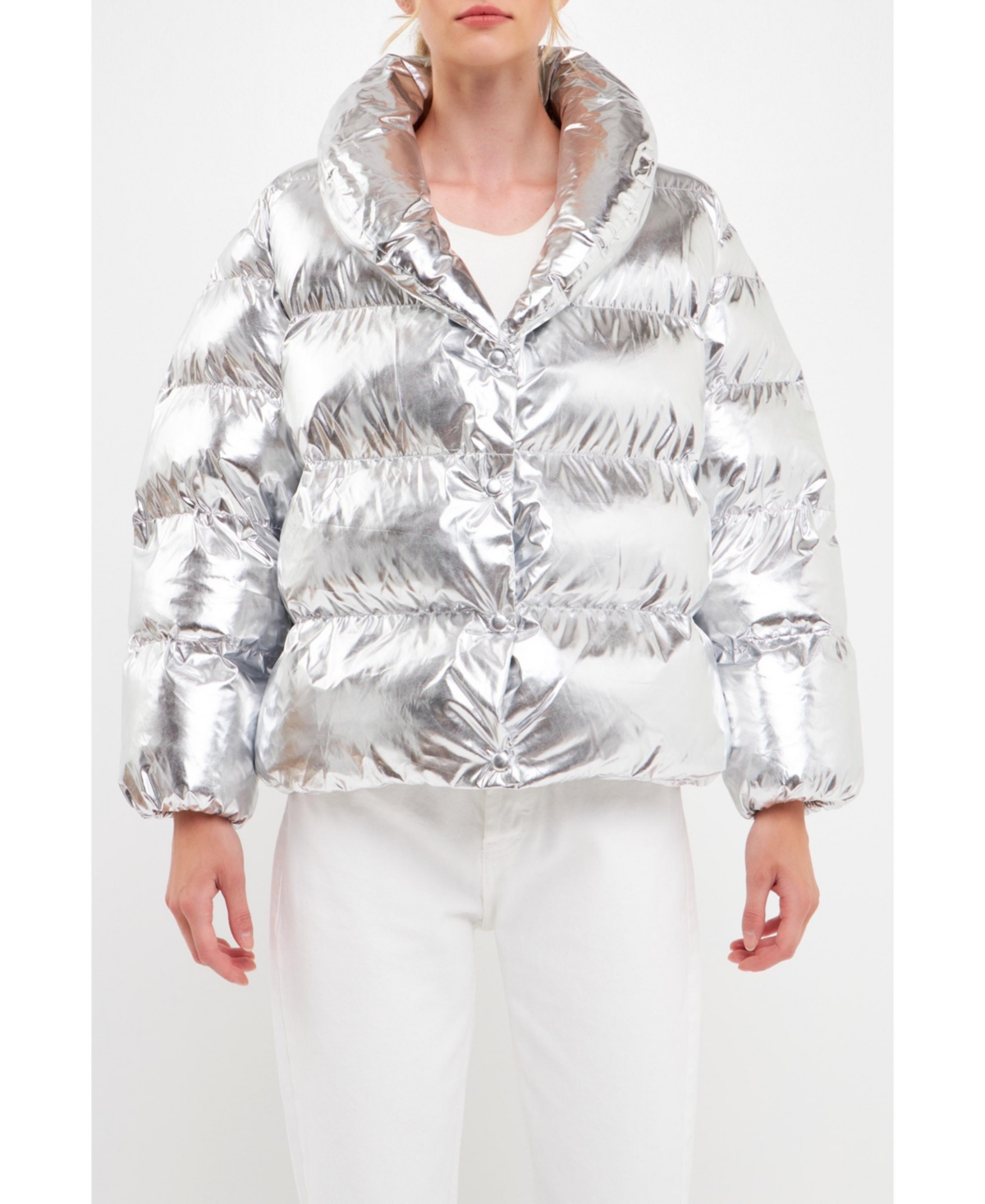 Click here for endless rose Womens Belted Puffer Jacket - Metalli... prices