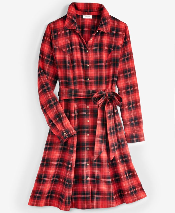 On 34th Women's Cotton Flannel Plaid Shirtdress, Created for Macy's - Macy's
