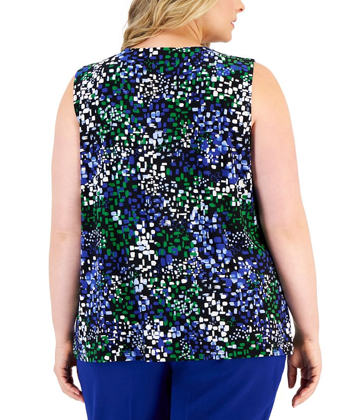 Kasper Plus Size Printed Keyhole-Front Sleeveless Top - Macy's