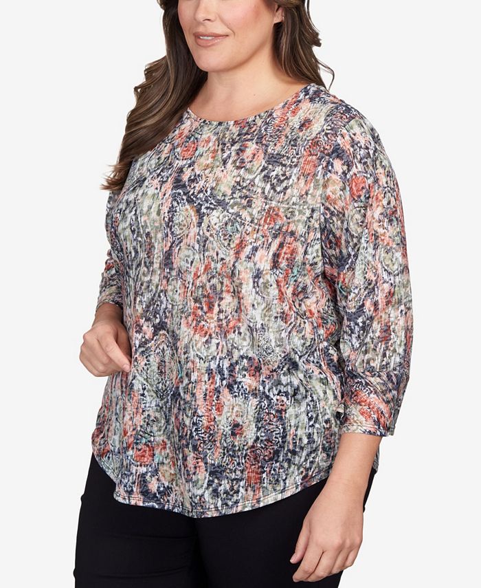 Ruby Rd. Plus Size Burnout Watercolor Medallions Print Top - Macy's