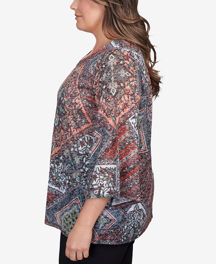 Ruby Rd. Plus Size Burnout Sublimation Patchwork Print Top - Macy's