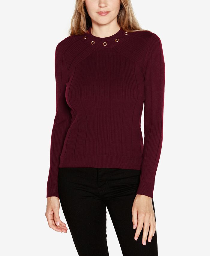 Belldini Women's Ribbed Grommet Full Sleeve Sweater - Macy's