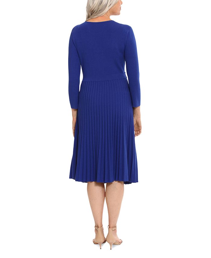 London Times Women's 3/4-Sleeve Pleated Fit & Flare Dress - Macy's