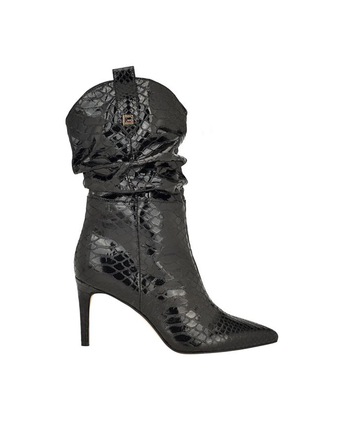 GUESS Women's Benisa Pointy Toe Western Heeled Scrunch Booties - Macy's
