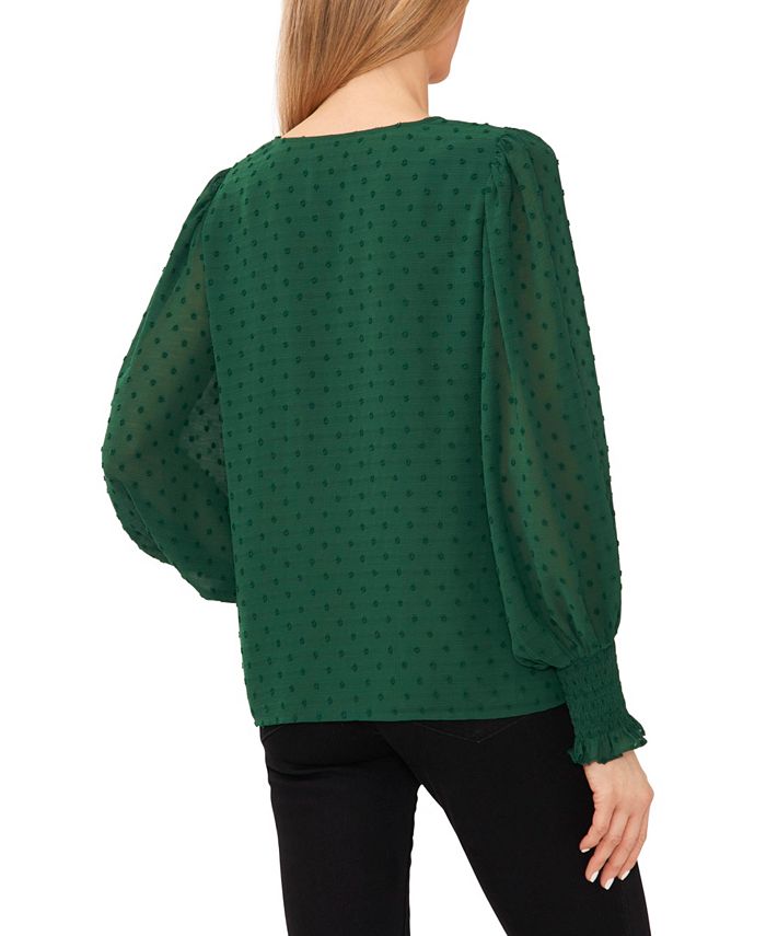 CeCe Women's Long Sleeve V-neck Clip Dot Blouse - Macy's