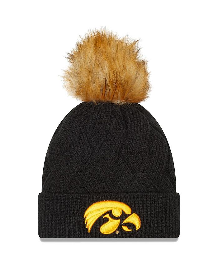 New Era Women's Black Iowa Hawkeyes Snowy Cuffed Knit Hat with Pom - Macy's