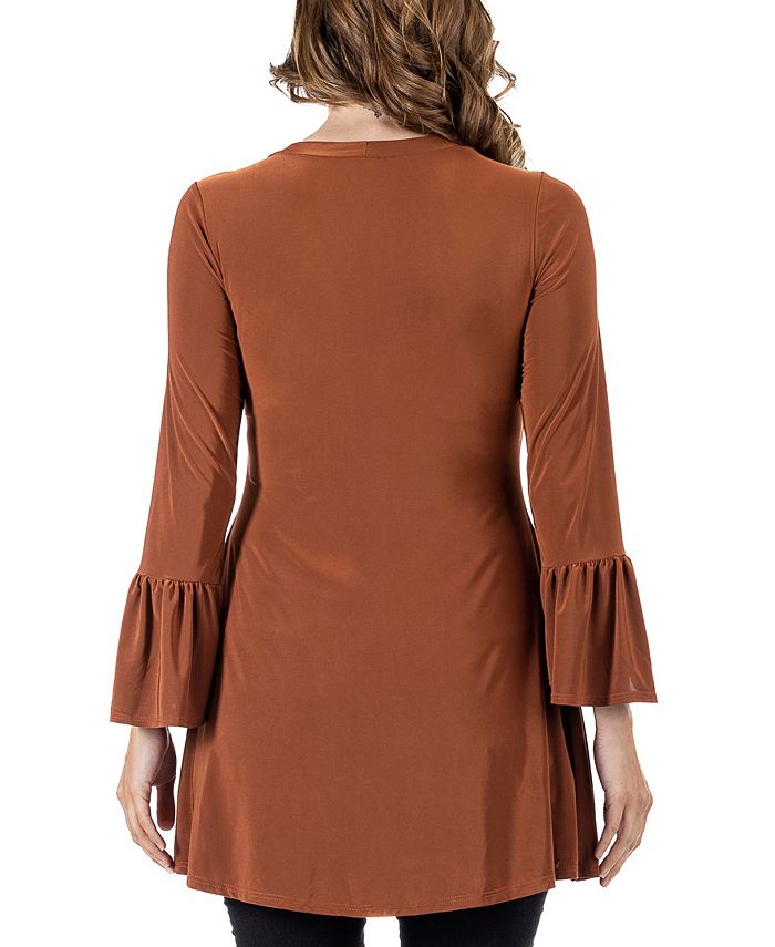 24seven Comfort Apparel Women's Long Bell Sleeve High Low Tunic Top ...