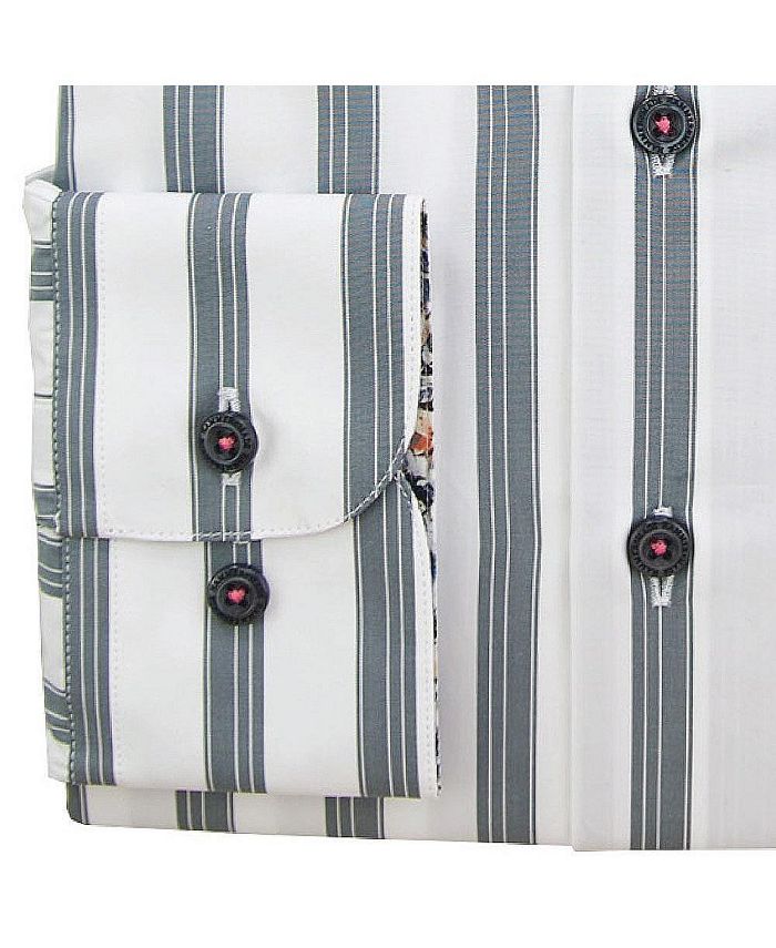 Hammer Made - Men's Cotton Grey Stripe Dress Shirt with Spread Collar ...