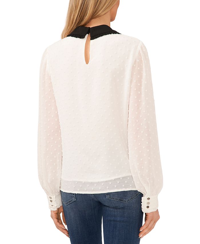 CeCe Women's Contrasting Collar Clip-Dot Blouse - Macy's