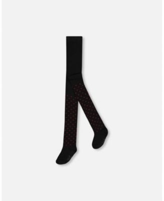 Deux par Deux Baby Girls Baby Red Heart Pattern Tights Black - Macy's