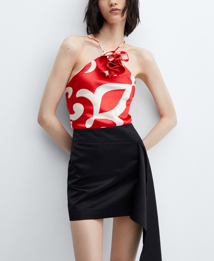 MANGO Women's Decorative Flower Print Satin Top - Macy's