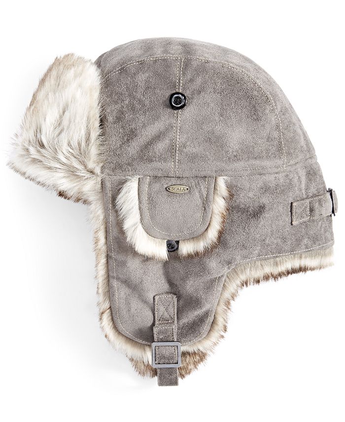 Scala Men's Faux-Suede Trapper Hat with Faux-Fur Lining & Trim - Macy's