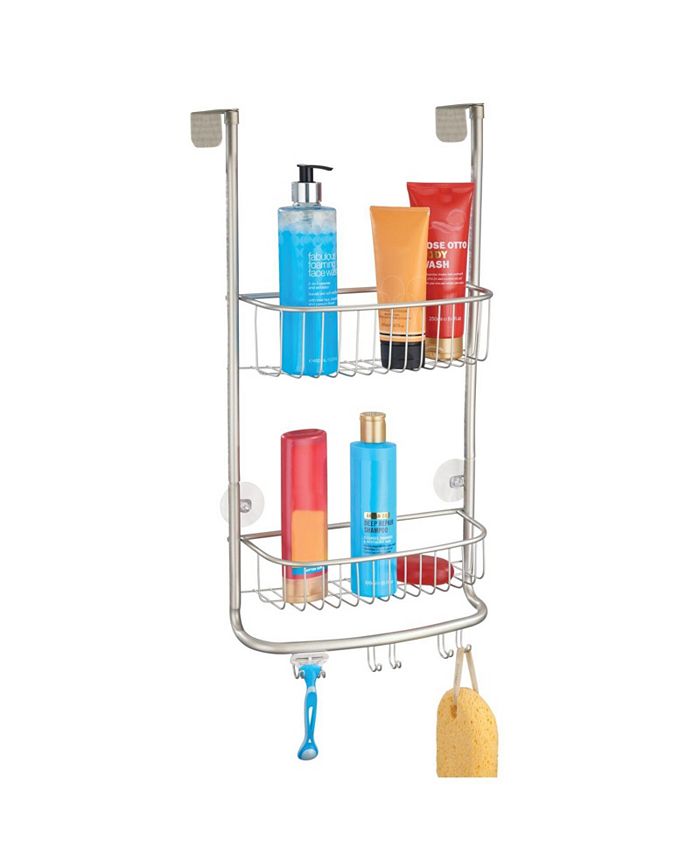 mDesign Stainless Steel 2-Tier Bath/Shower Over Door Caddy with Hooks ...