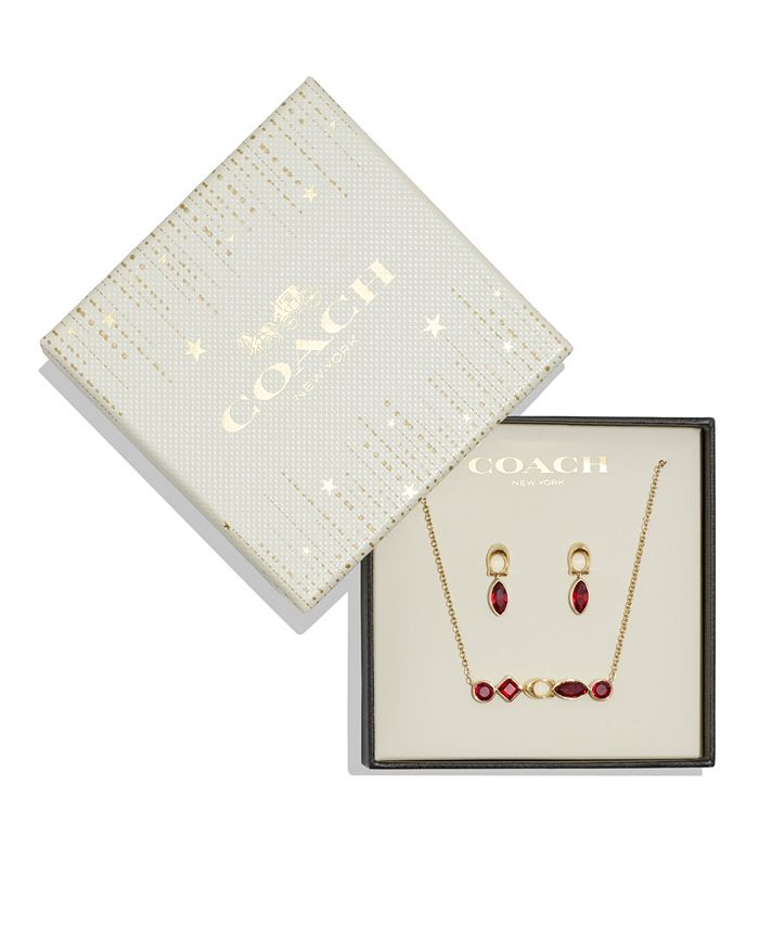 COACH Boxed Faux Stone Signature Sculpted C Gem Jewelry Set - Macy's