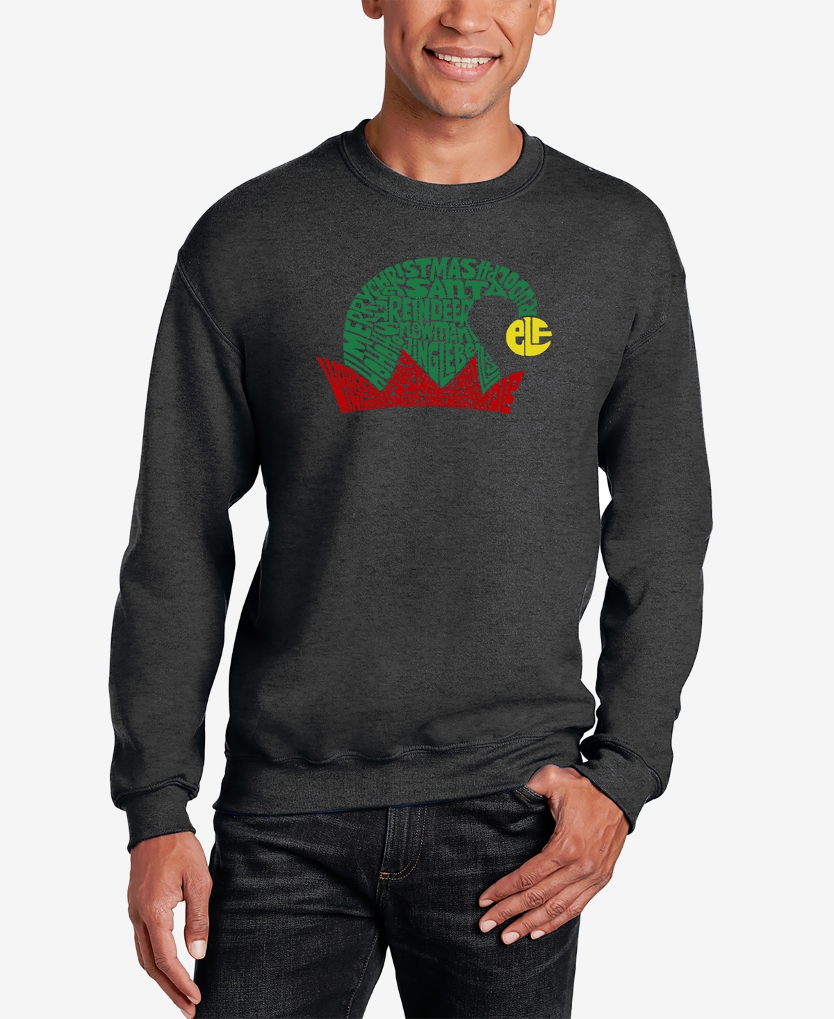 Click here for La Pop Art Mens Christmas Elf Hat Word Art Crewnec... prices