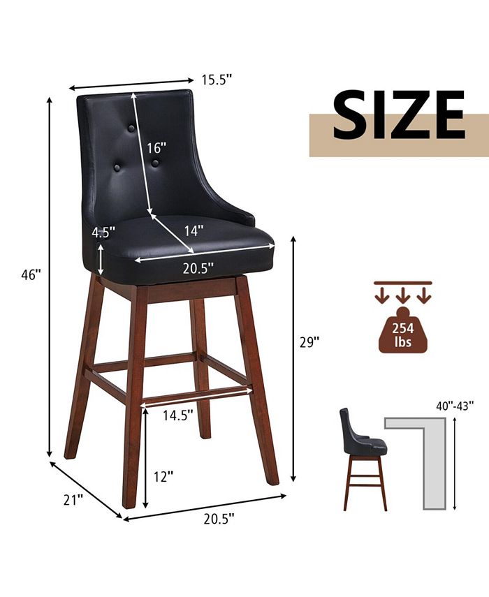 Slickblue 2 Pieces 29 Inch Pub Height Swivel Upholstered Bar Stools ...