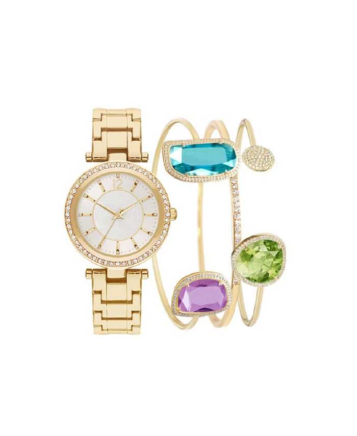 Jessica Carlyle Women's Quartz Gold-Tone Watch 32mm Gift Set, 4 Pieces ...