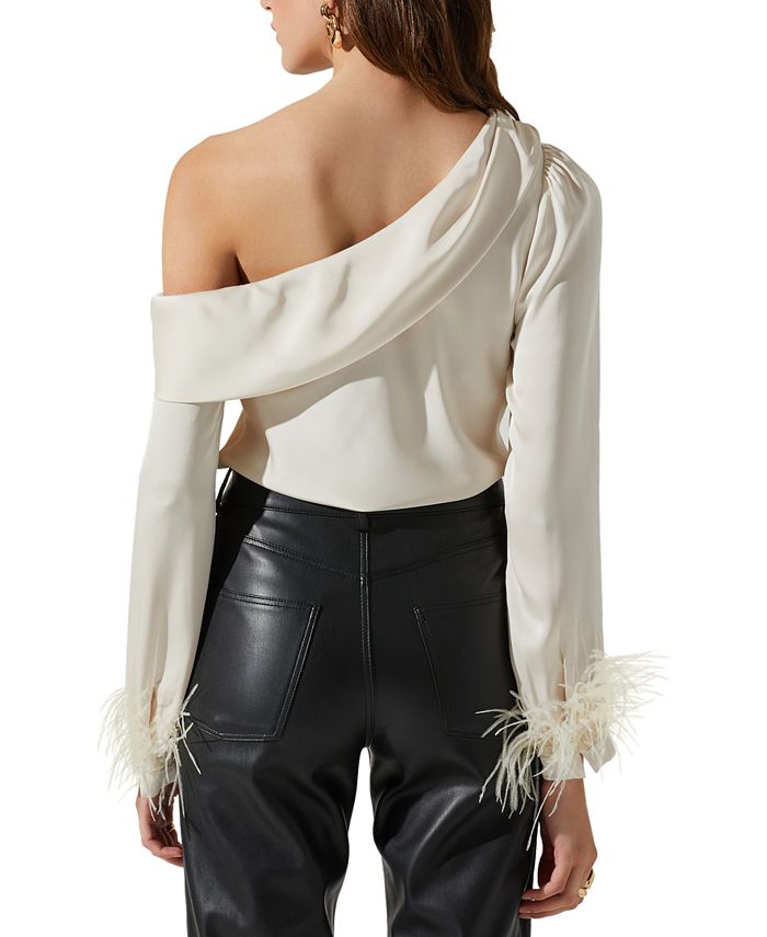 ASTR the Label Women's Dawn One-Shoulder Feather-Cuff Top - Macy's