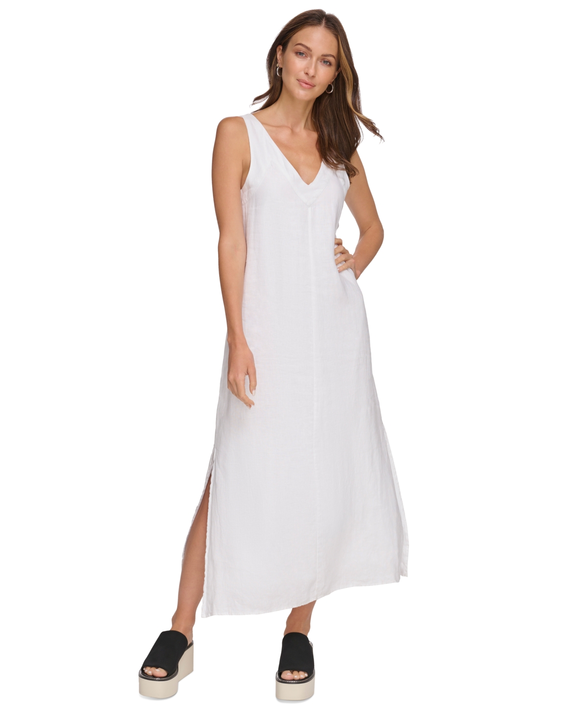 Click here for Dkny Linen V-Neck Maxi Dress - White prices
