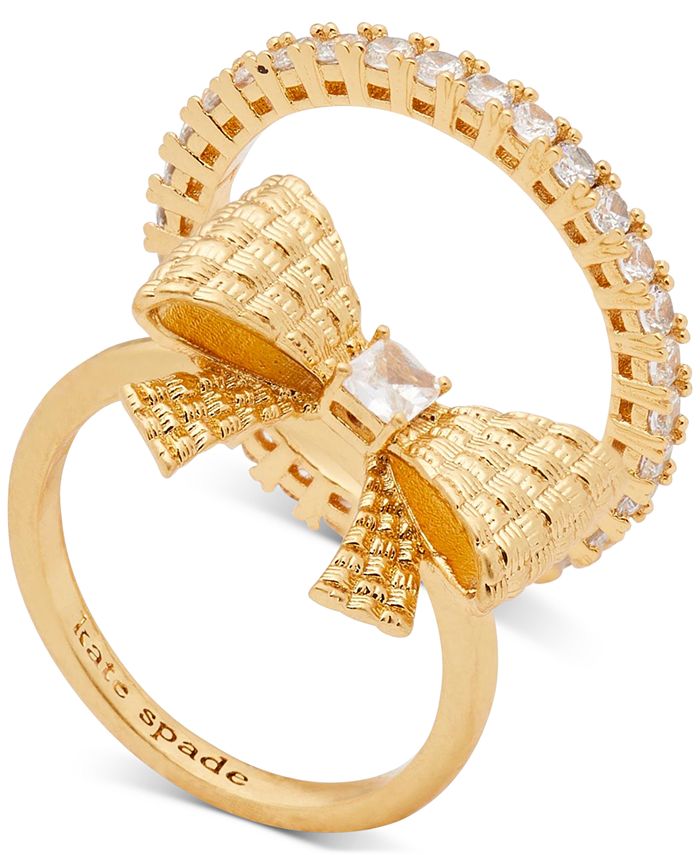 kate spade new york Gold-Tone 2-Pc. Set Cubic Zirconia Bow Stack Rings ...