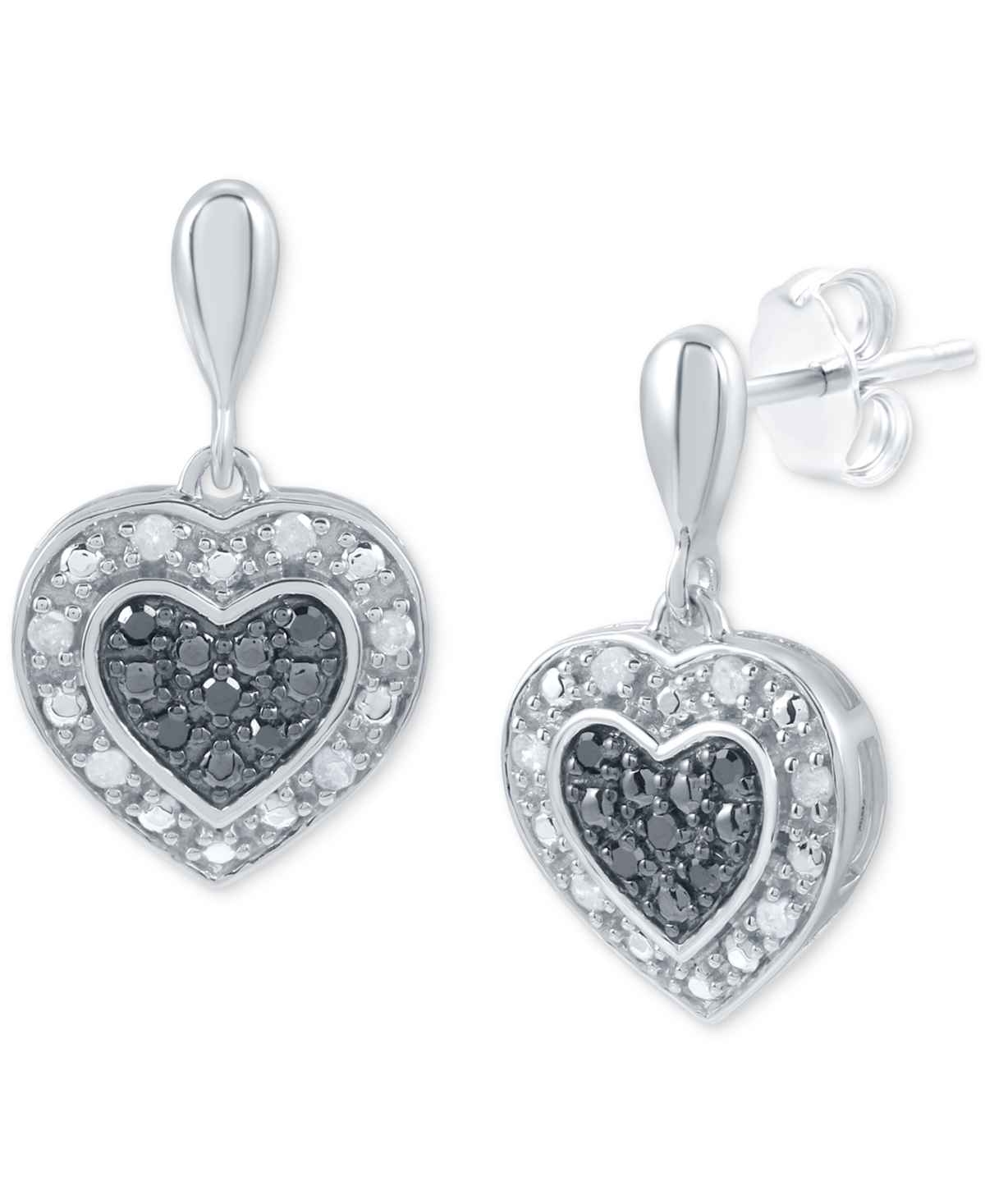 Click here for Black & White Diamond Heart Drop Earrings (1/6 ct.... prices