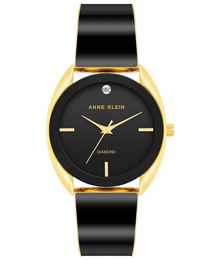 Anne Klein Women's Quartz Gold-Tone Alloy and Black Enamel Bangle Watch ...