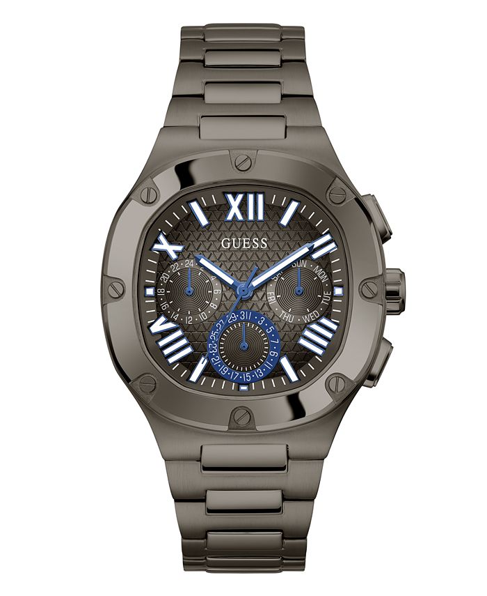 GUESS Men's Multi-Function Gunmetal Stainless Steel Watch 42mm - Macy's
