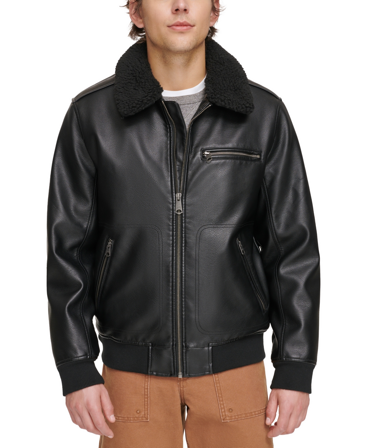 Click here for Levis Mens Sherpa Collar Faux Leather Bomber Jacke... prices