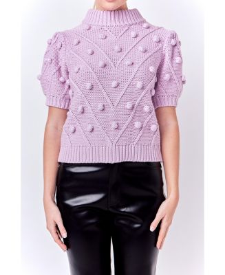 Women's Pom Pom Puff Sleeve Sweater - Macy's