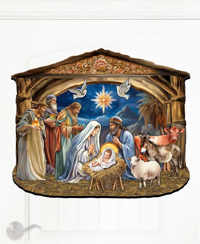 Designocracy The Birth of Jesus Nativity Scene Christmas Wooden Door ...