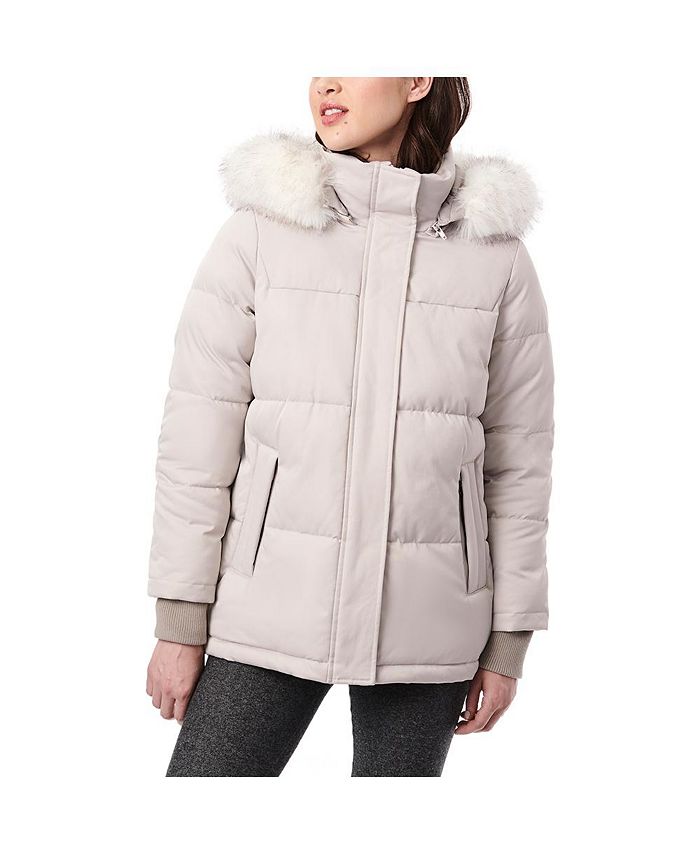 Bernardo Women's Horizontal Quilt Puffer Jacket with Fur Trim - Macy's