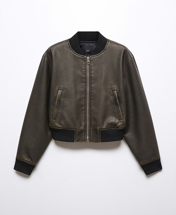 MANGO Women's Worn Out Effect Bomber Jacket - Macy's