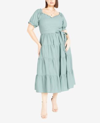 CITY CHIC Plus Size Puffed Sleeve Midi Dress - Macy's