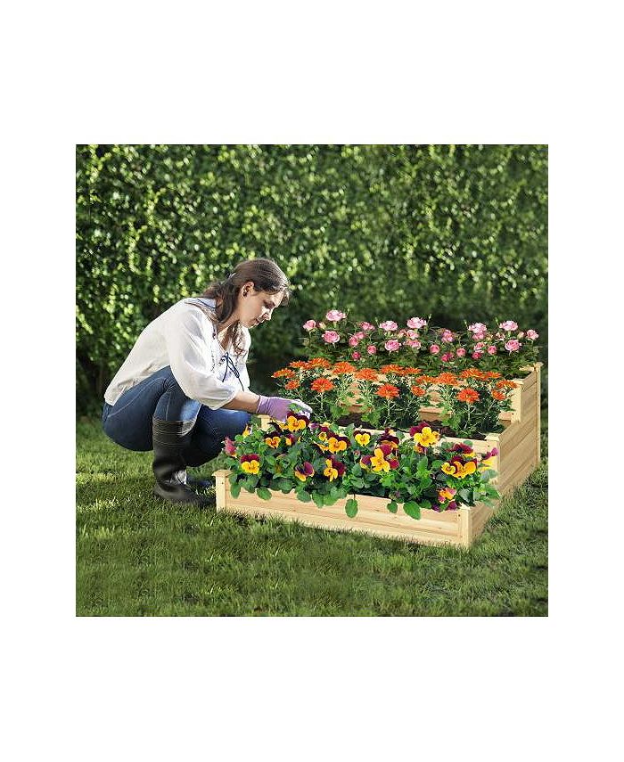Slickblue 3 Tier Raised Garden Bed Wood Planter Kit For Flower