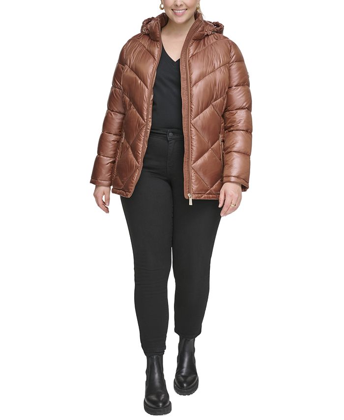Calvin Klein Plus Size Shine Hooded Packable Puffer Coat, Created for ...