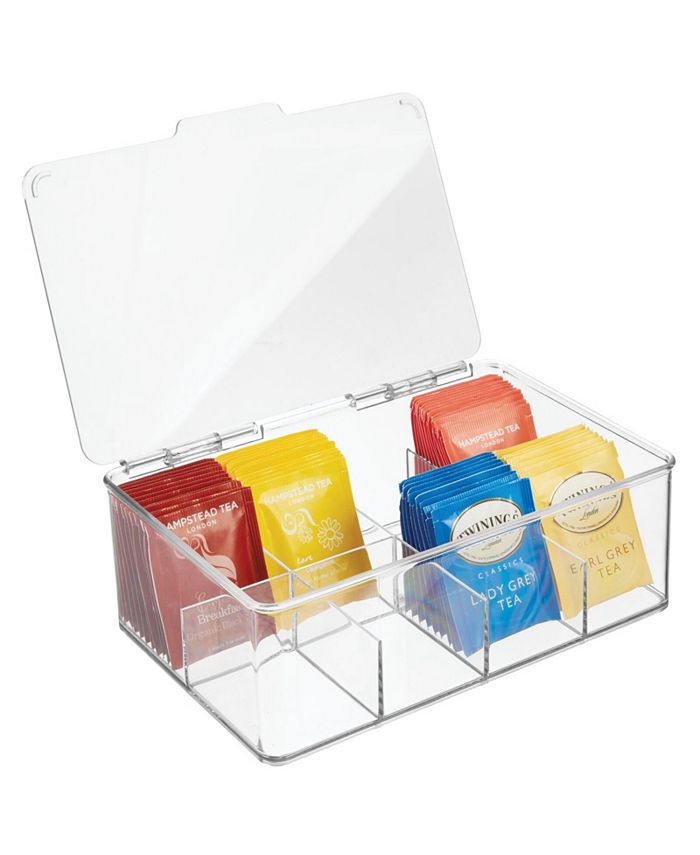 mDesign Plastic Tea Bag Divided Storage Organizer Box with Hinge Lid ...
