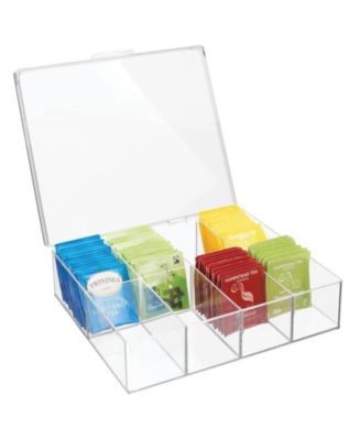 mDesign Plastic Tea Bag Divided Storage Organizer Box, Hinge Lid, Clear ...