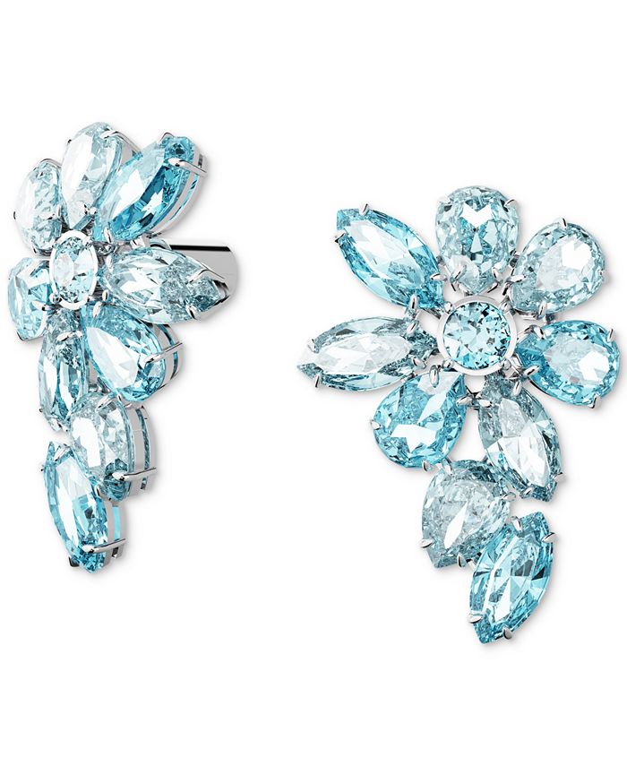 Swarovski Silver-Tone Gema Blue Stone Drop Earrings - Macy's