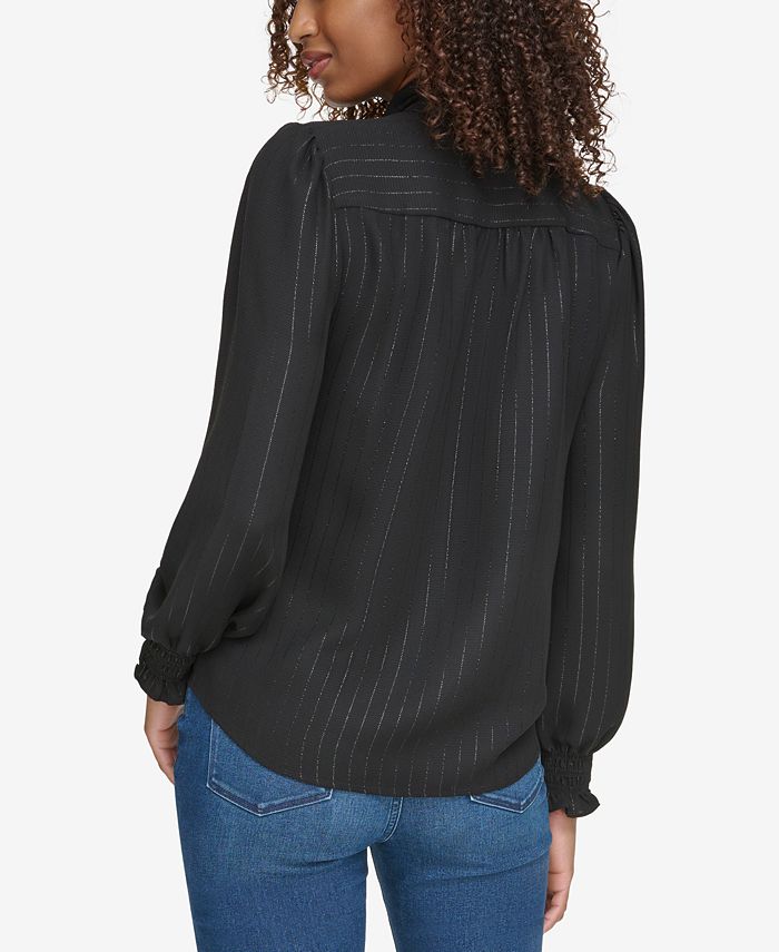 KARL LAGERFELD PARIS Women's Metallic Pinstripe Blouse - Macy's