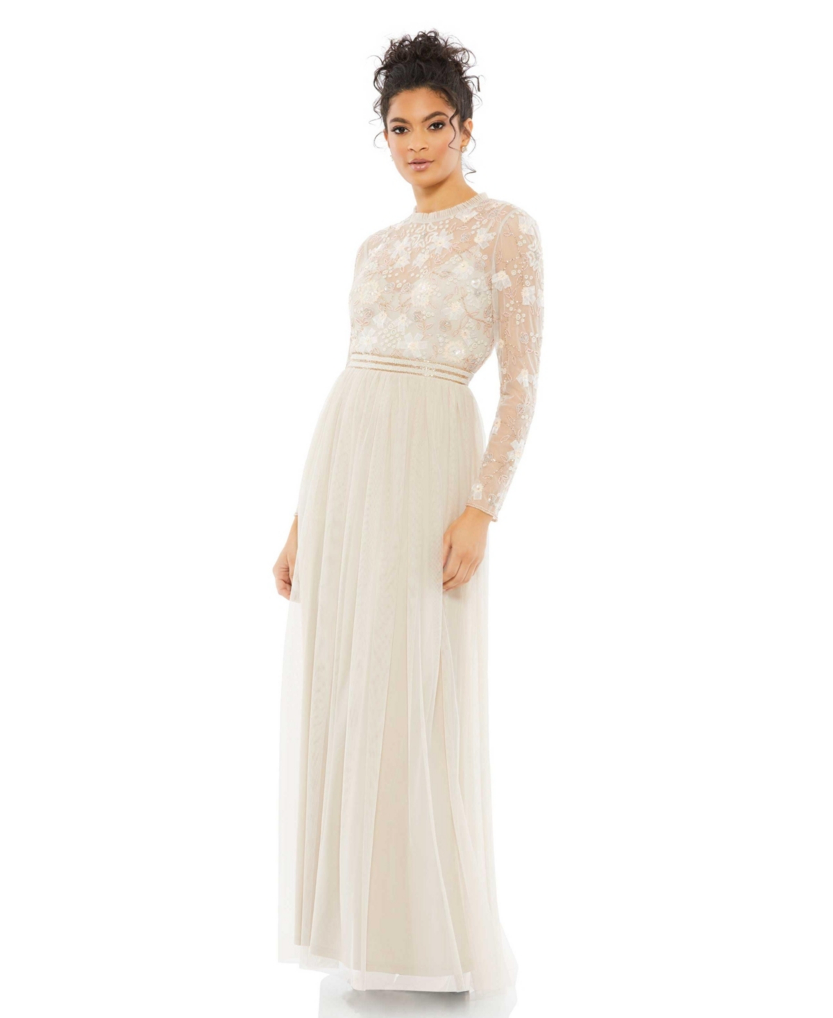 Click here for Mac Duggal Womens Embellished Illusion High Neck L... prices