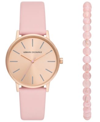 A|X Armani Exchange Women's Lola Three Hand Pink Leather Watch 36mm Set ...