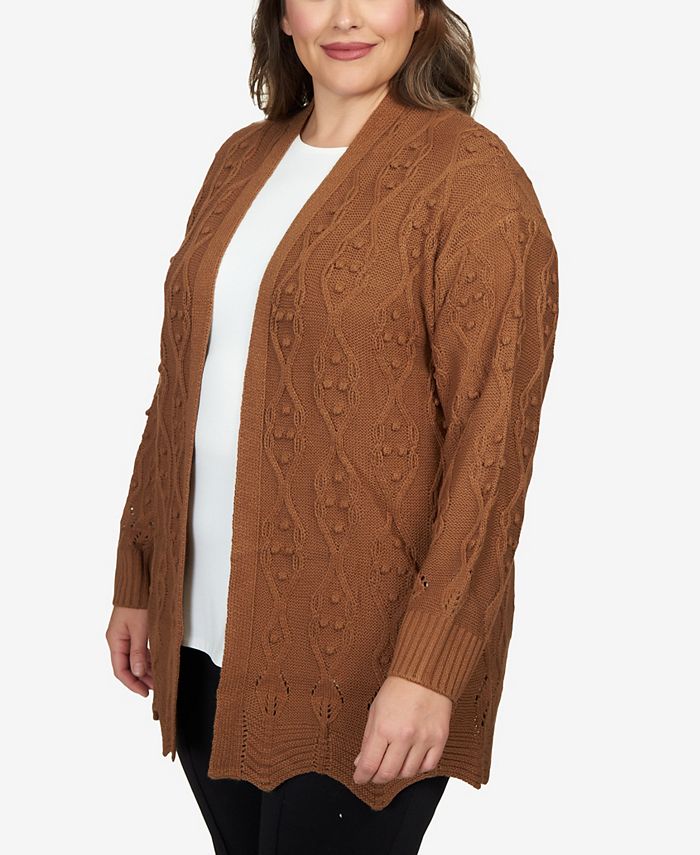 Ruby Rd. Plus Size Solid Textured Zigzag Hem Open Cardigan Sweater - Macy's